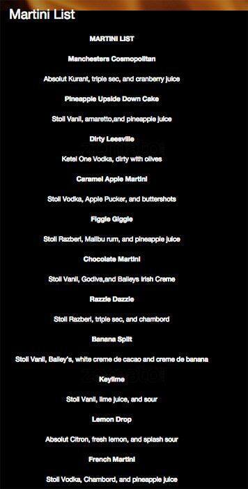 Menu at The Manchester Grill restaurant, Manchester