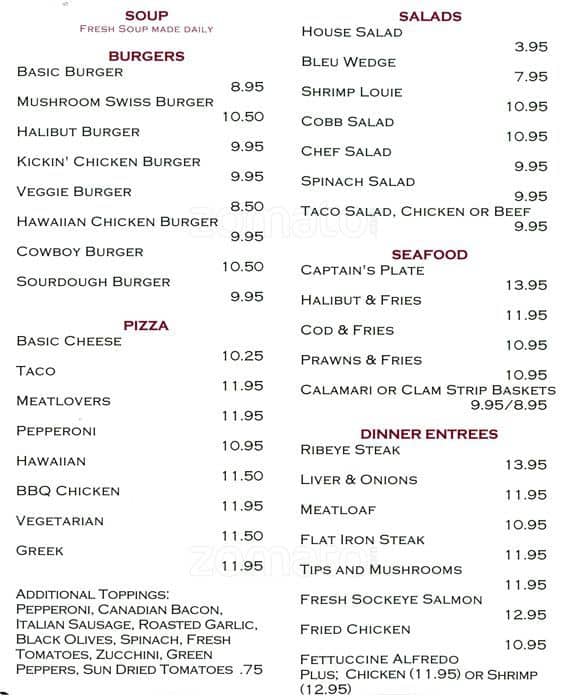 Menu at The Manchester Grill restaurant, Manchester