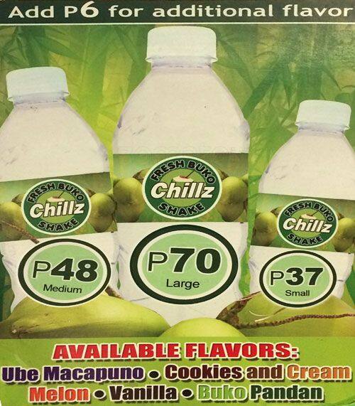 Menu at Fresh Buko Chillz, Cebu City