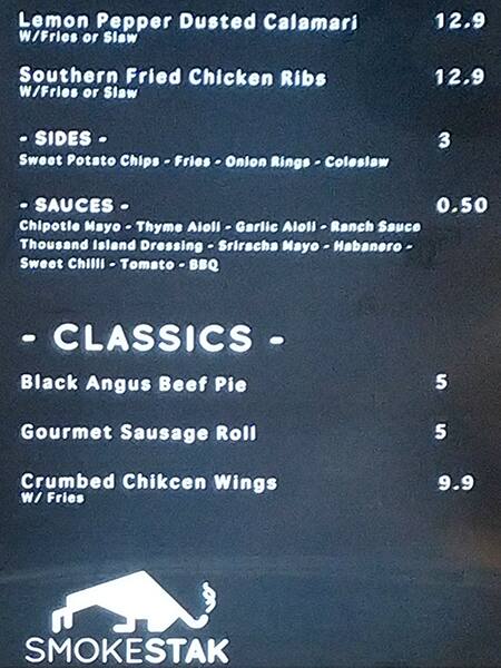 Menu at Smokestak melbourne restaurant, Melbourne, 408 Little Collins St