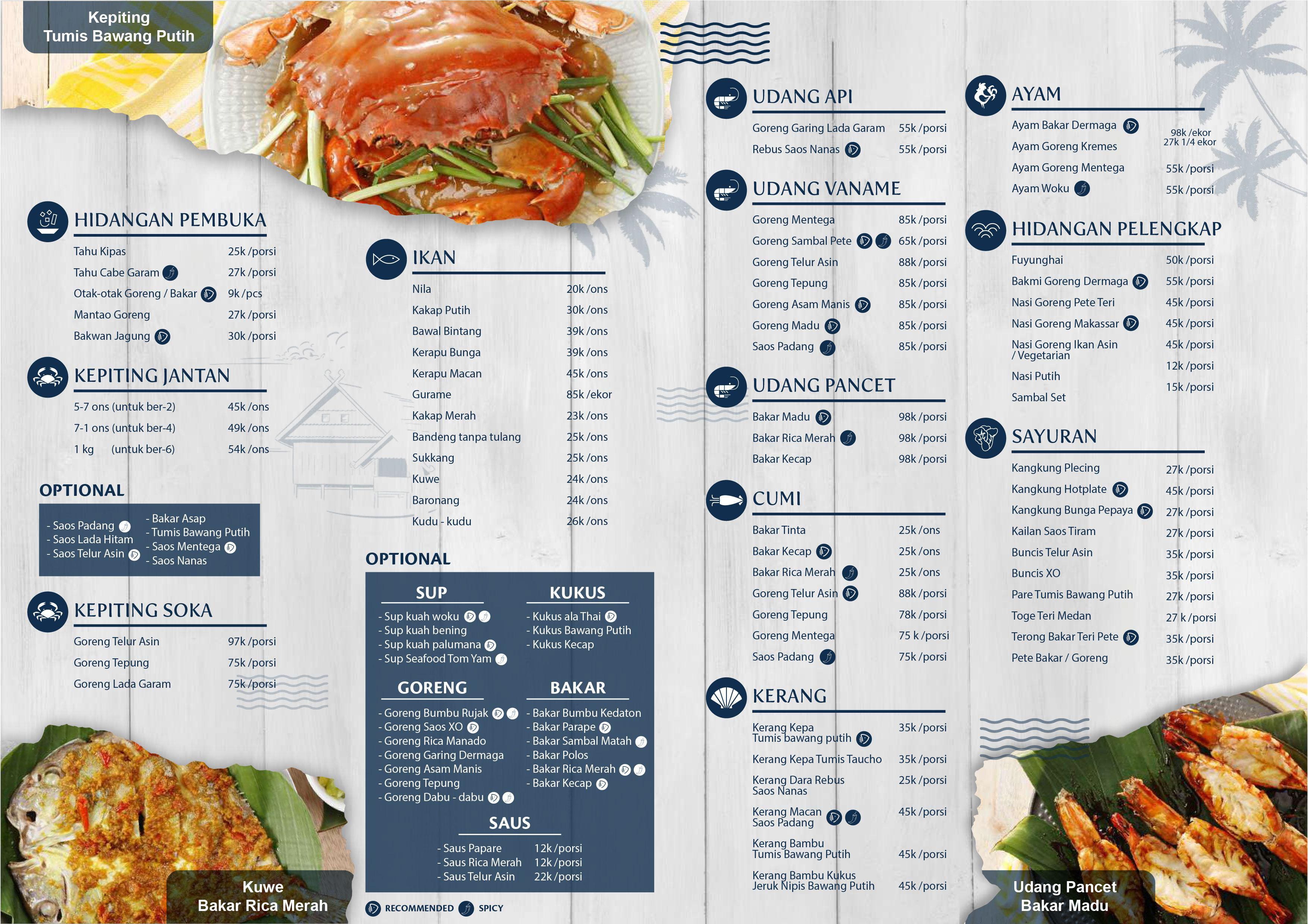 Menu at Dermaga Makassar Seafood restaurant, Tangerang