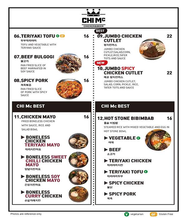 Menu at CHI Mc restaurant, Brisbane City