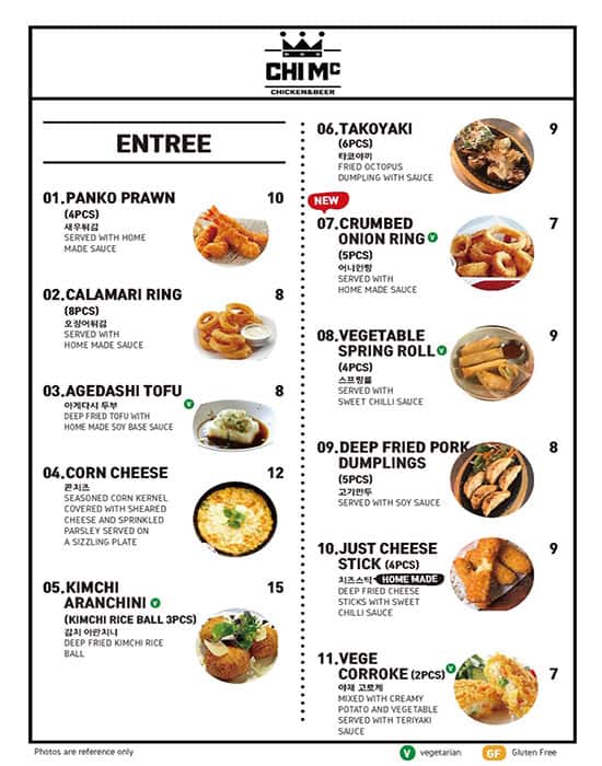 Menu at CHI Mc restaurant, Brisbane City