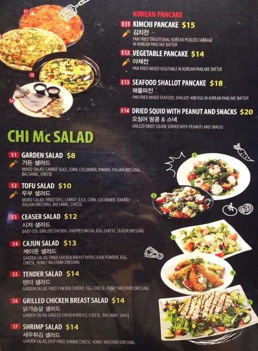 Menu at CHI Mc restaurant, Brisbane City