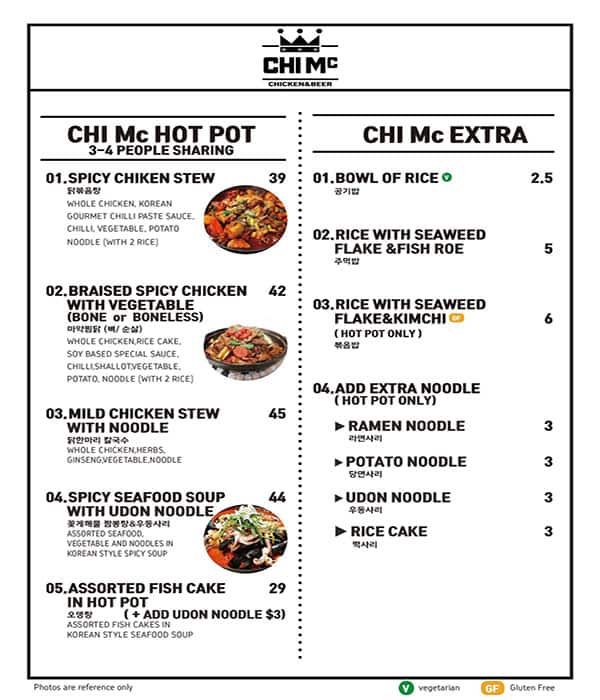 Menu at CHI Mc restaurant, Brisbane City