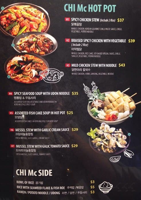 Menu at CHI Mc restaurant, Brisbane City