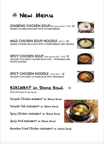 Menu at CHI Mc restaurant, Brisbane City