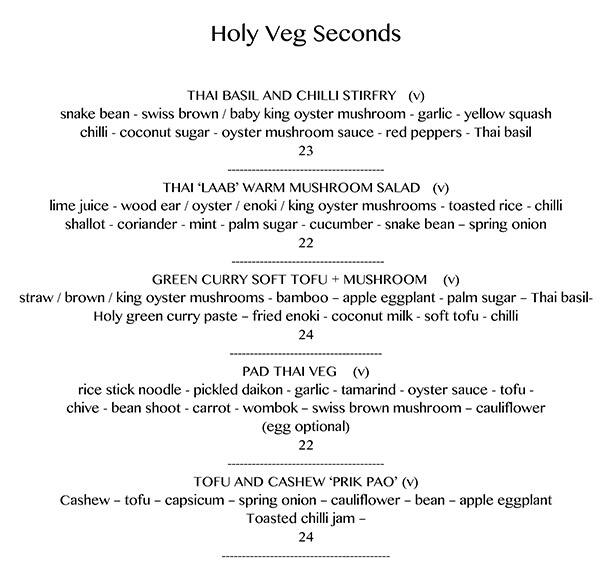 Menu at Holy Basil Thai restaurant, Croydon