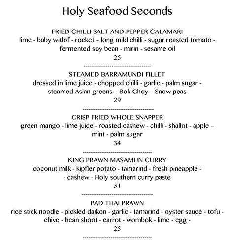 Menu at Holy Basil Thai restaurant, Croydon