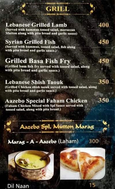 Menu of Aazebo, Tolichowki, Hyderabad