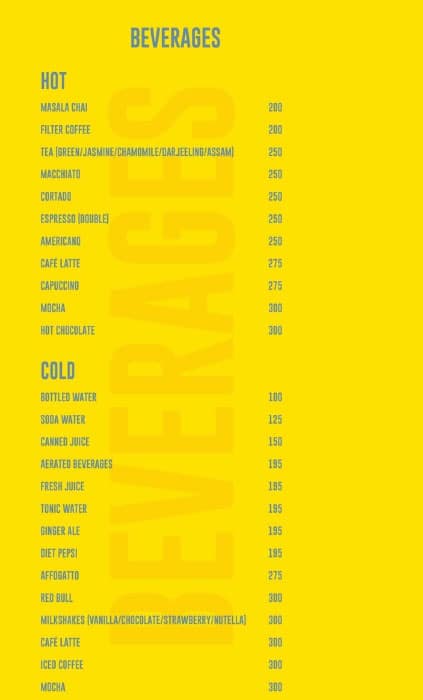 Menu of Broken Bridge Cafe, MRC Nagar, Chennai