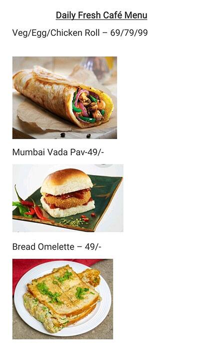 Menu of Daily Fresh Cafe, Sector 49, Gurgaon