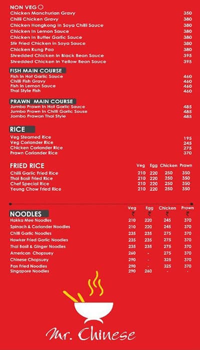 Menu at Mr Chinese, New Delhi