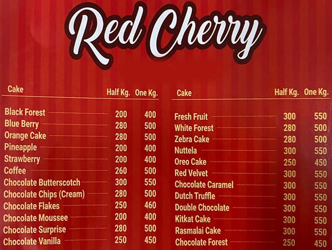 Menu of Redd Cherry The Live Cake Shop, Malad East, Mumbai