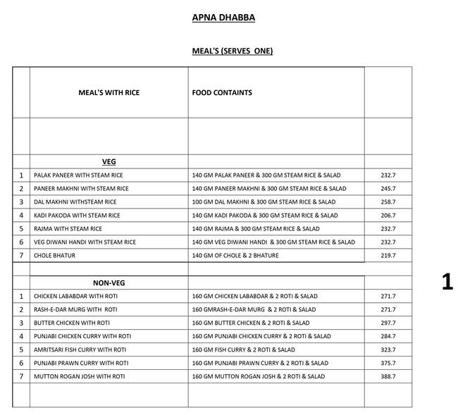 Menu of Apna Dhaba, Narhe, Pune