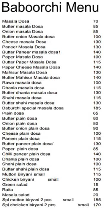 Menu of Baboorchi Hotel & Restaurant, Sonarpur, Kolkata