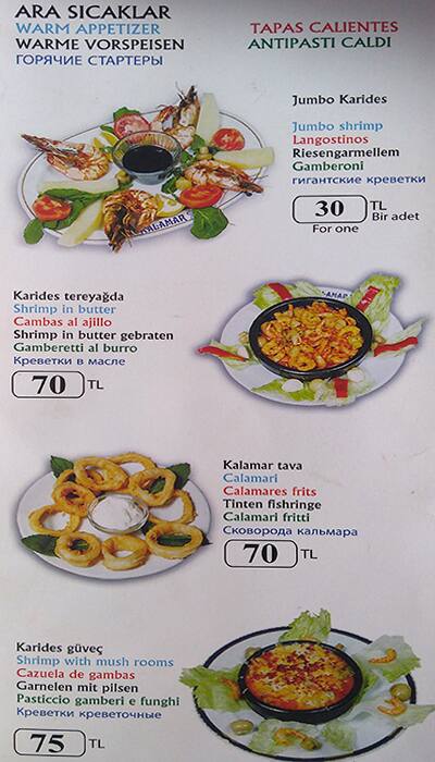 Menu at Kalamar Restaurant, Istanbul, Çapariz Sokak No:21-27