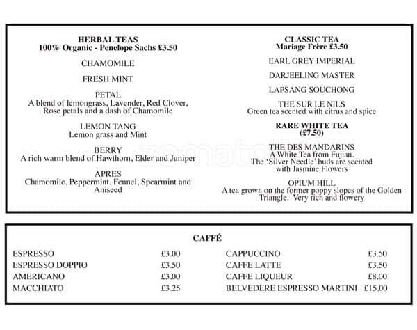 Menu at Santini restaurant, London, 29 Ebury St