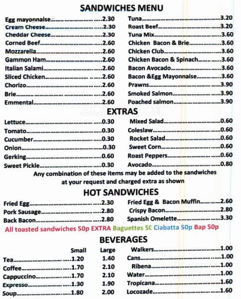 Menu at Cafe Cotto, London