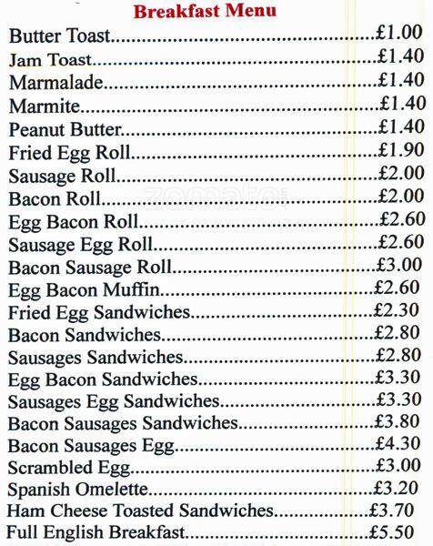 Menu at Cafe Cotto, London