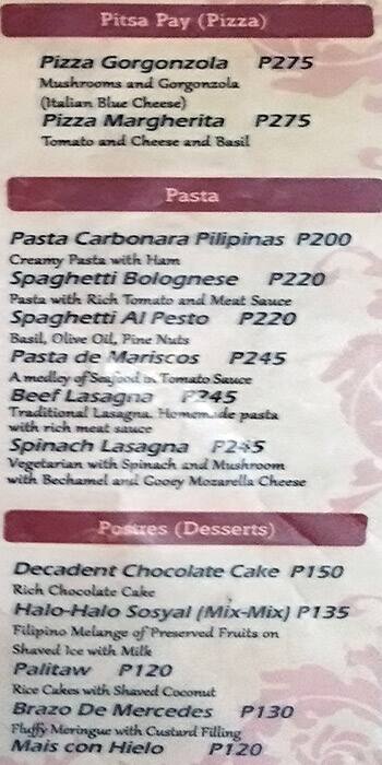 Menu at Barbara's Coffee Shop, Manila