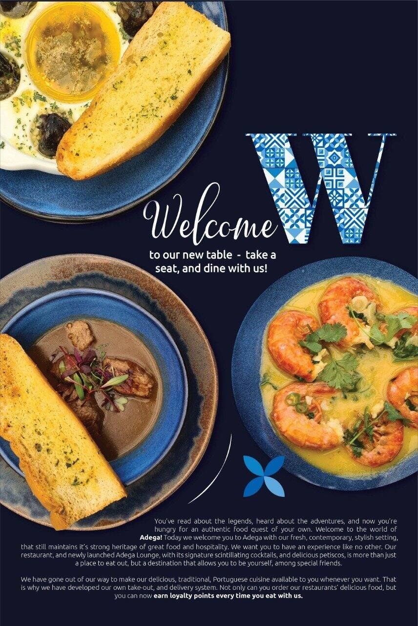 Menu au Adega restaurant, Alberton