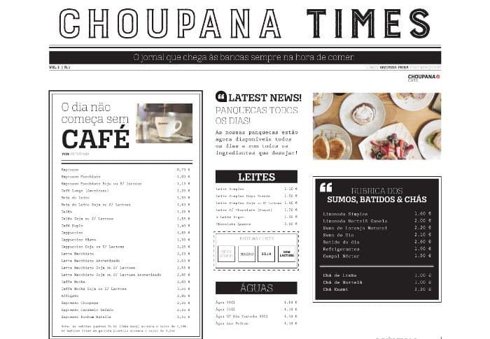 Menu em Choupana Caffe café, Lisboa, Av. da República 25A