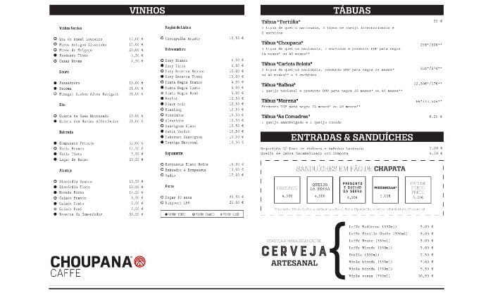 Menu em Choupana Caffe café, Lisboa, Av. da República 25A