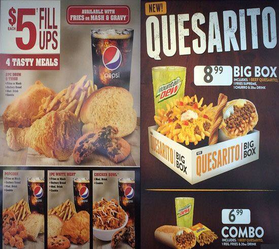 Menu at KFC fast food, Toronto, Dundas St W