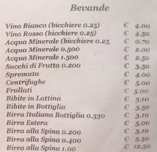 Menu at Bar San marcello, Rome, Via di S. Marcello