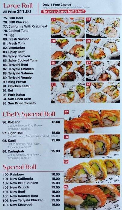 Menu at Kanji restaurant, Caringbah