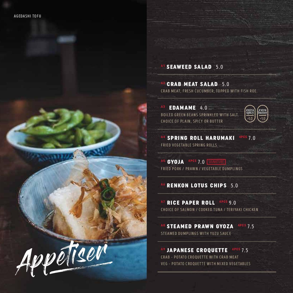 Menu at Kanji restaurant, Caringbah