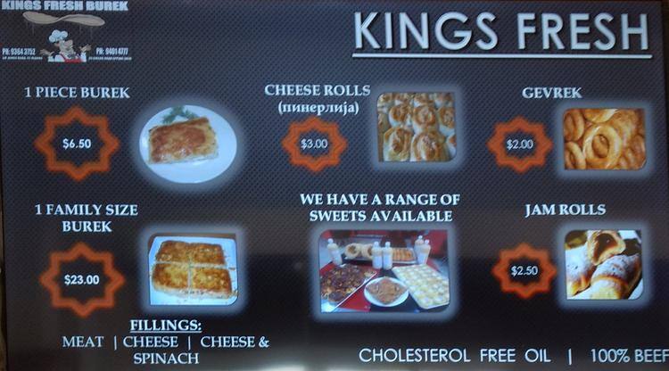 Menu at Kings Fresh Burek cafe, Saint Albans