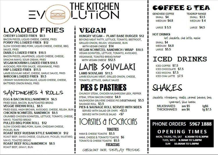 Menu at The Kitchen Evolution restaurant, Warburton
