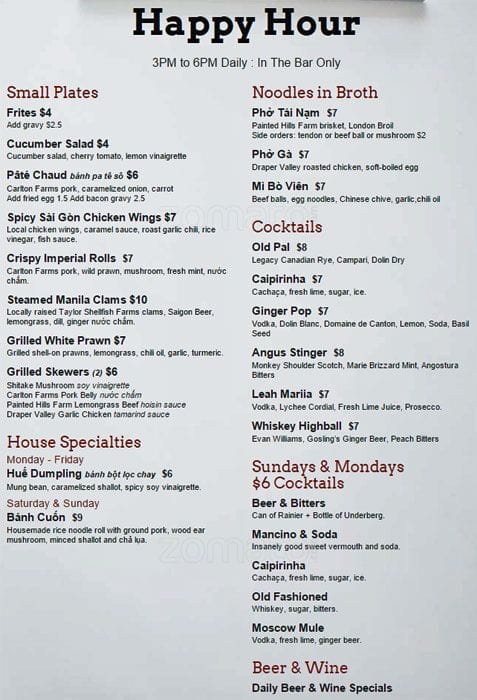 Menu at Ba Bar Capitol Hill, Seattle