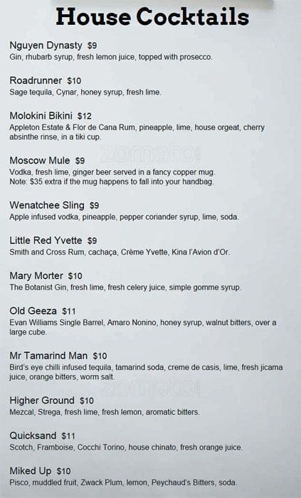 Menu at Ba Bar Capitol Hill, Seattle