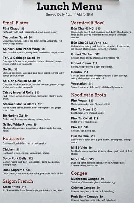 Menu at Ba Bar Capitol Hill, Seattle