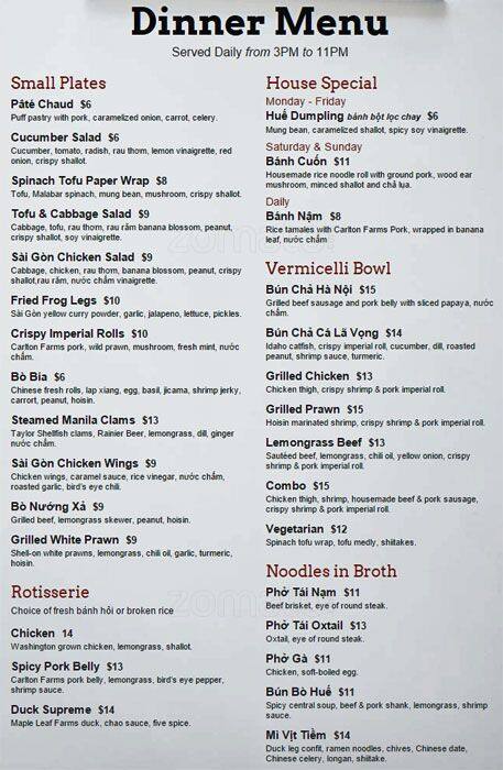 Menu at Ba Bar Capitol Hill, Seattle