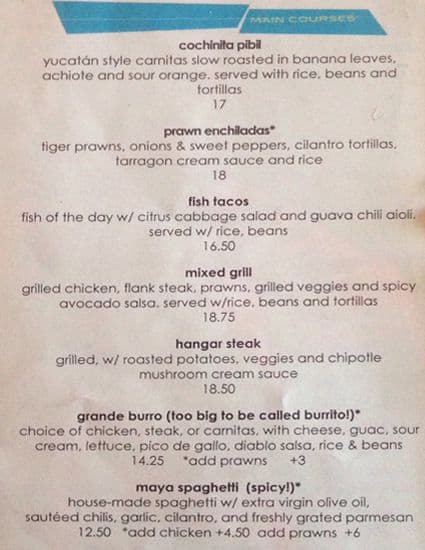 Menu at Maya Restaurant, Sonoma