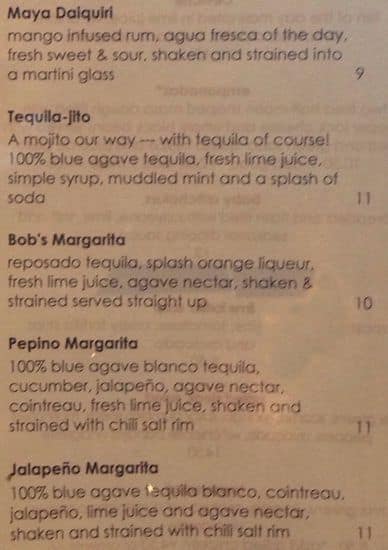 Menu at Maya Restaurant, Sonoma