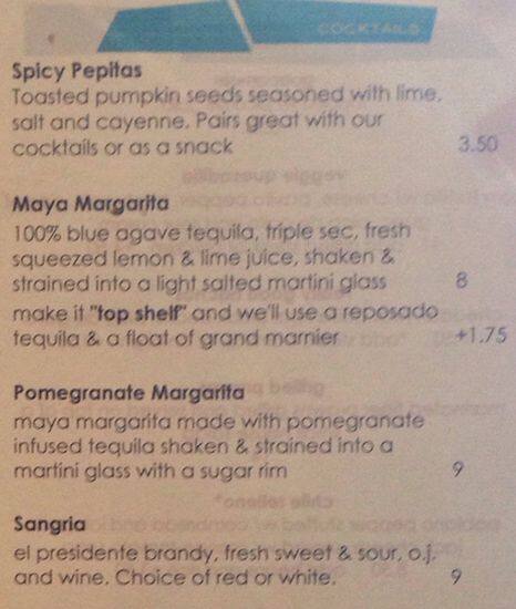 Menu at Maya Restaurant, Sonoma