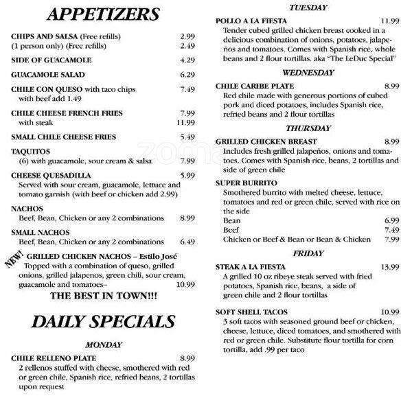 La Fiesta Menu, Menu for La Fiesta, Five Points, Denver - Urbanspoon/Zomato
