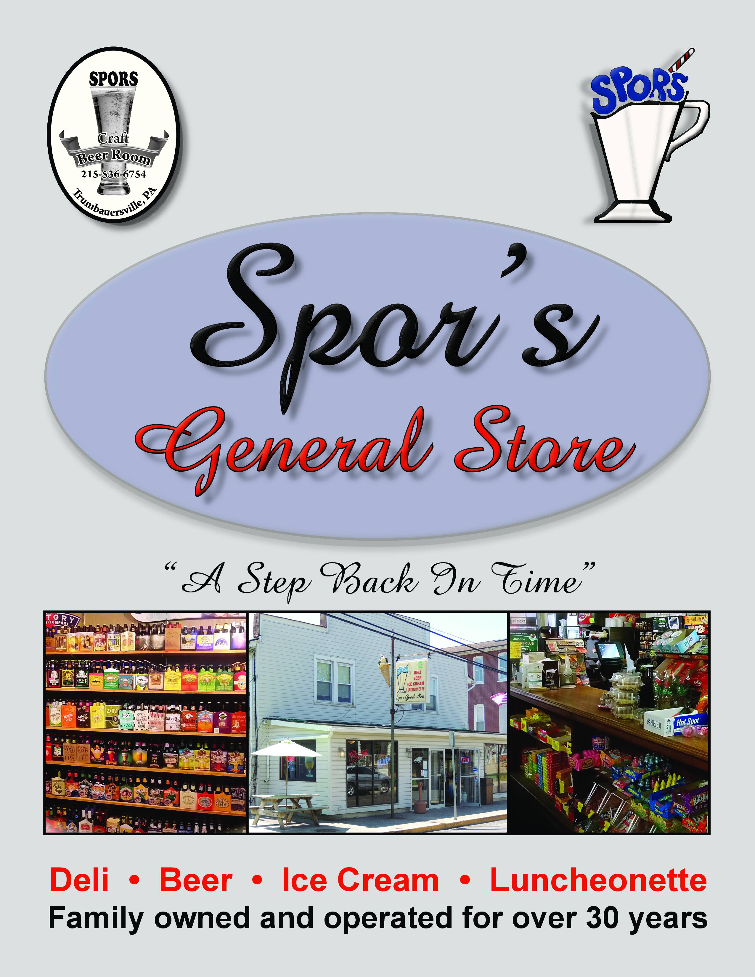 Menu at Spor's General Store restaurant, Trumbauersville