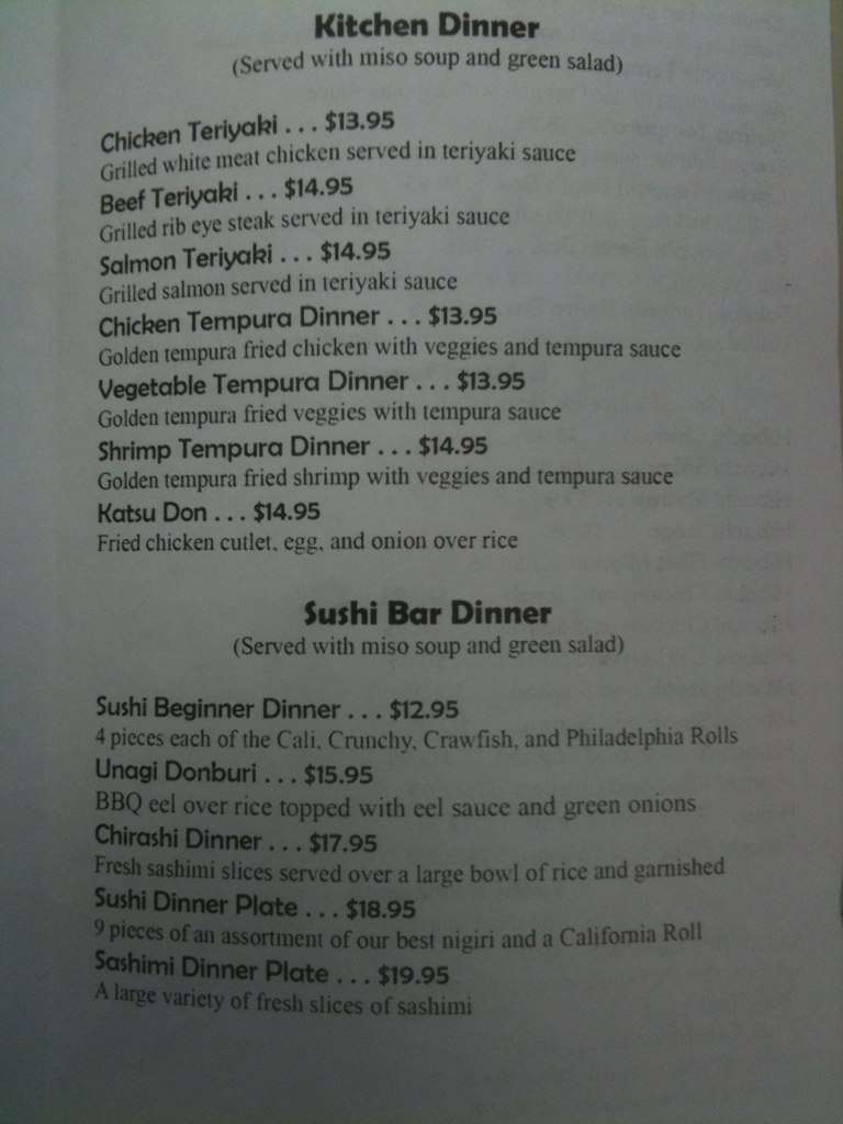 Menu at Good Time Sushi restaurant, New Orleans