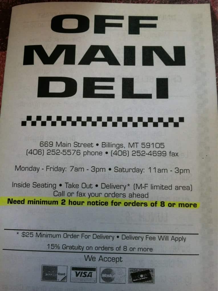 Off Main Deli and Bakery Menu, Menu for Off Main Deli and Bakery ...