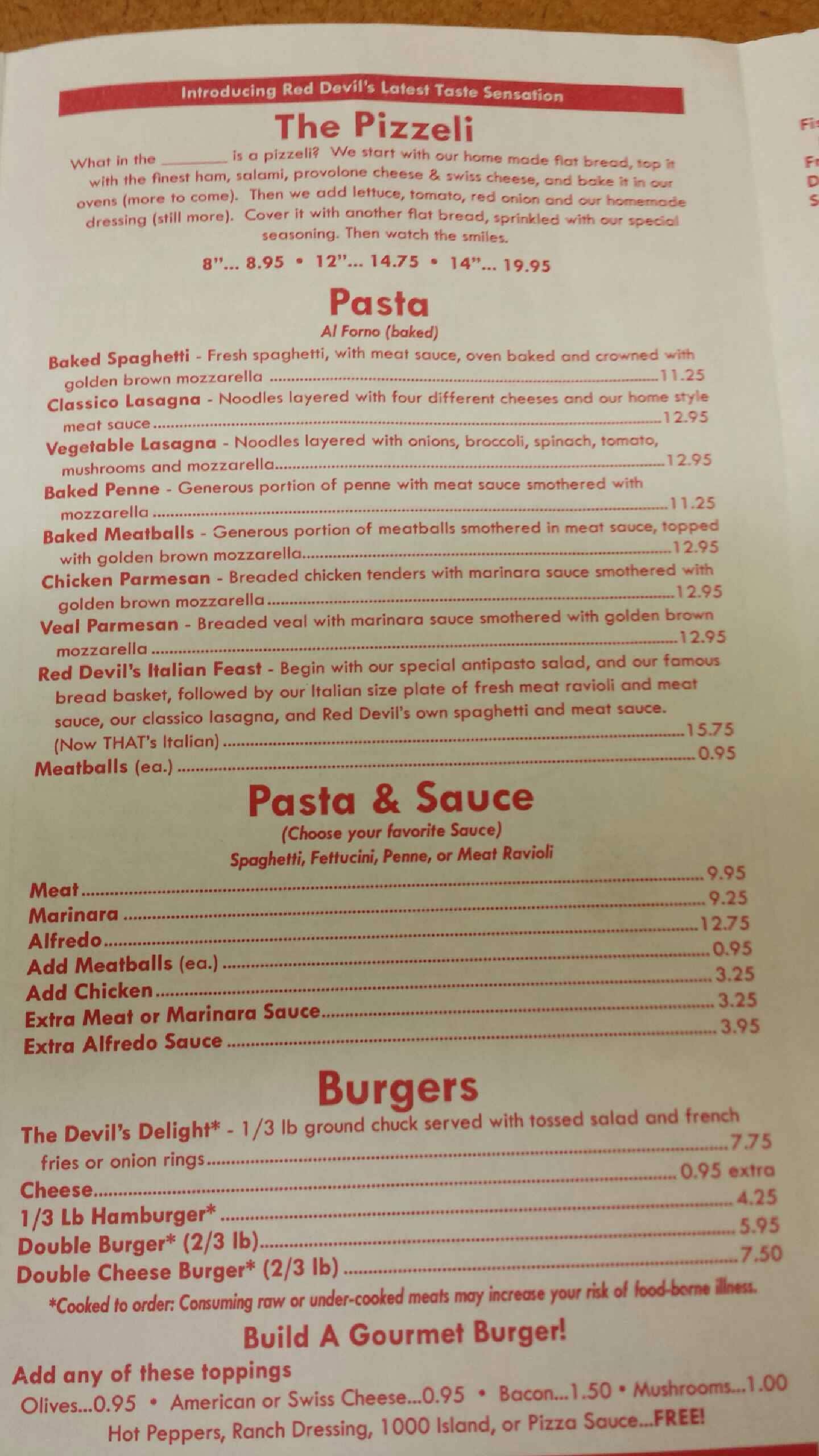 Menu at Red Devil Restaurant, Holly