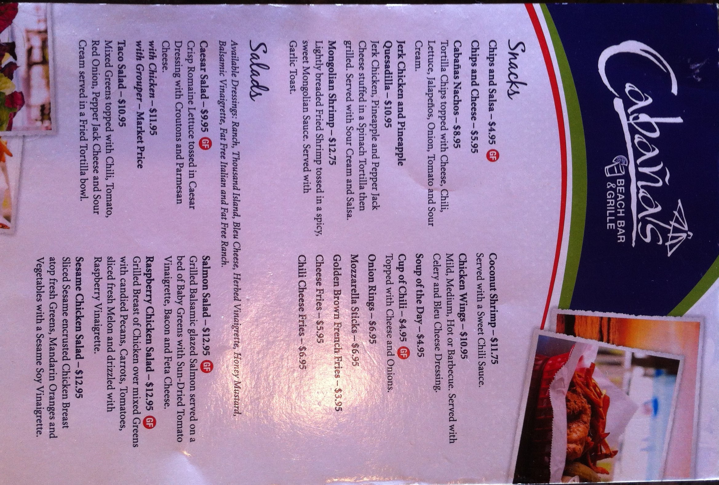 Menu at Cabanas Beach Bar & Grille, Fort Myers Beach