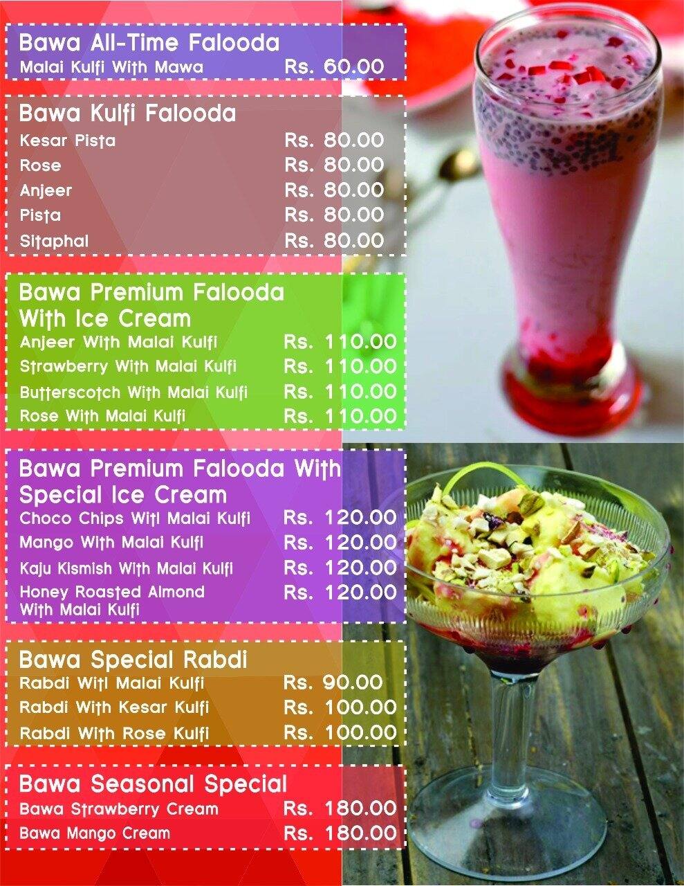 Menu at Bawa Falooda & Snow Ball, Mumbai
