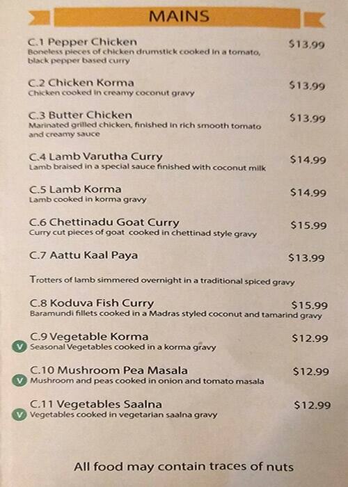 Menu at Parotta Station restaurant, Brooklyn, 28A Millers Rd
