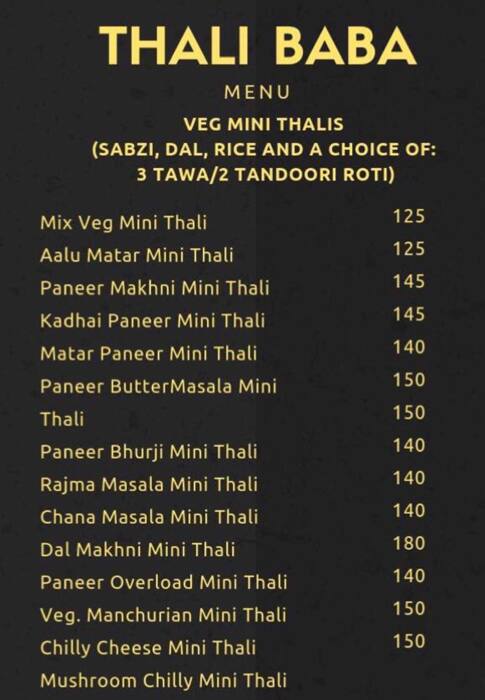 Menu of Thali Baba, Chandigarh Industrial Area, Chandigarh